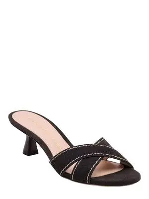 STUART WEITZMAN Minimalist Kitten Heel Slide Sandals - Shadow Suede