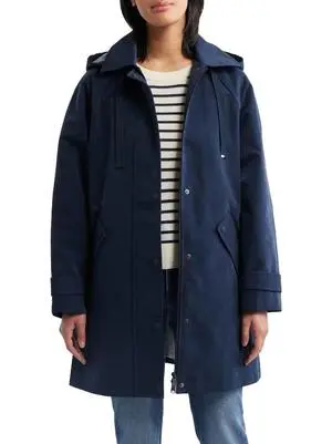 Bernardo Flared Hooded Raincoat - Navy