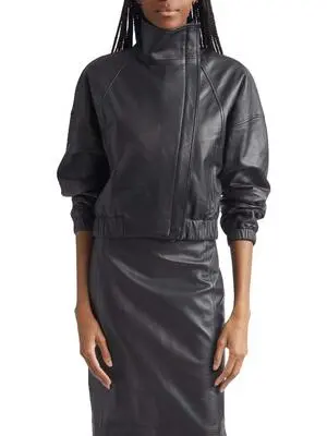 Vince Leather Moto Jacket With Stand Collar - Black