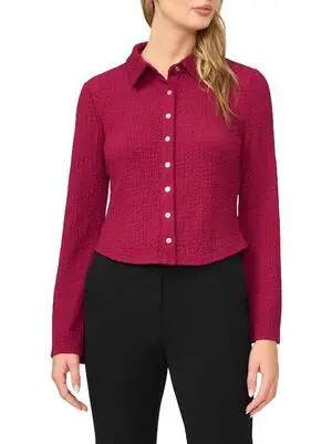 Halogen Flare Sleeve Knit Button-up Shirt - Deep Cherry