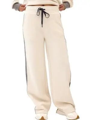 THREADS 4 THOUGHT Lupita Fleece Track Pants With Side Stripes - Tapioca/heather Grey
