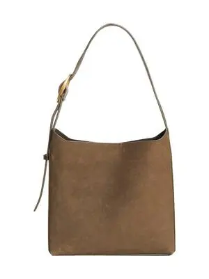 REISS Greta Suede & Leather Shoulder Bag - Khaki