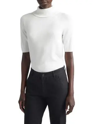 Lafayette 148 New York Short Sleeve Raglan Turtleneck Sweater - Cloud