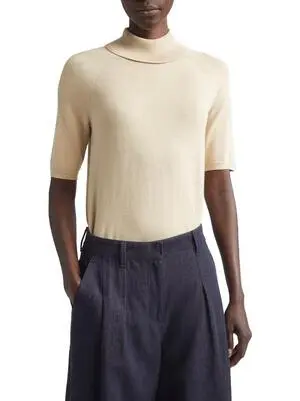 Lafayette 148 New York Short Sleeve Raglan Turtleneck Sweater - Plaster