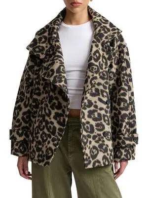 Avec Les Filles Leopard Print Cocoon Coat - Beige/brown Leopard