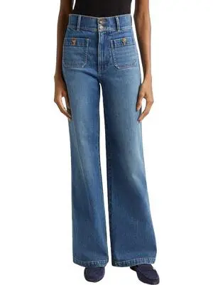 Veronica Beard Veronica Beard Taylor High Waist Wide Leg Jeans Memory Blue
