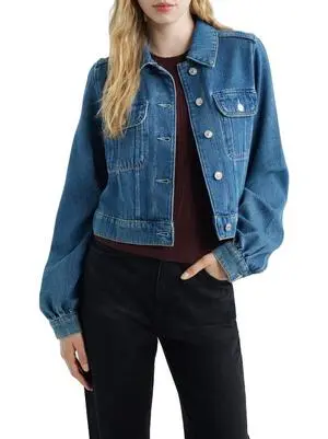 Paige Pacey Crop Denim Jacket With Cuffed Sleeves - Navili