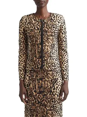St. John Leopard Jacquard Knit Jacket - Camel Leopard Multi