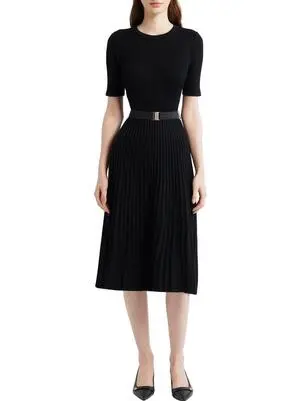 ELIZA J Eliza J Ribbed Fit & Flare Sweater Dress With Belt