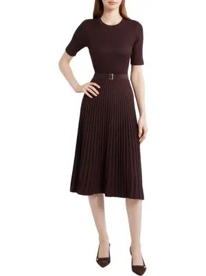 Eliza J Eliza J Ribbed Fit & Flare Sweater Dress With Belt Brown