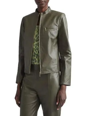 St. John Zip Pocket Leather Jacket - Olive
