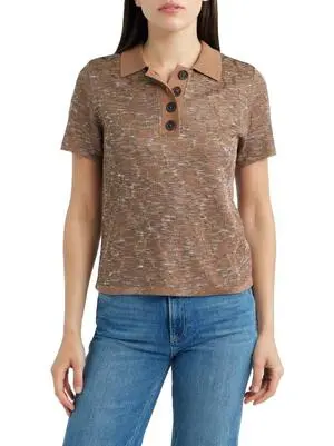 NIC+ZOE Swirl Jacquard Polo Sweater - Brown Multi