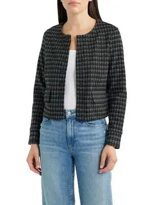 NIC+ZOE Collarless Jacquard Knit Jacket - Black Multi