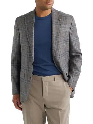 JACK VICTOR Jack Victor Midland Contemporary Fit Windowpane Check Sport Coat Brown