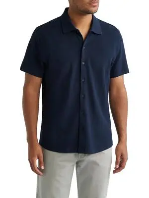 Robert Barakett Sorrell Short Sleeve Cotton Piqué Button-up Shirt - Navy