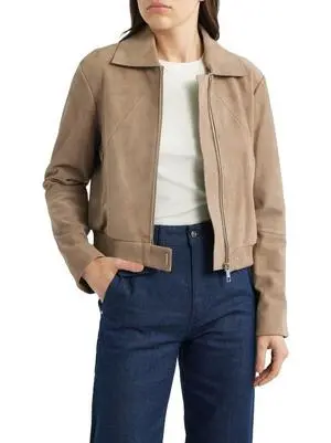 BOSS Salene Suede Bomber Jacket - Basalt