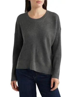 Eileen Fisher Merino Wool Ribbed Crewneck Sweater - Ash