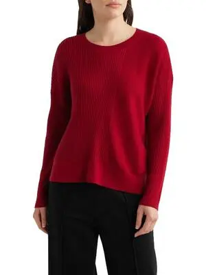 Eileen Fisher Merino Wool Ribbed Crewneck Sweater - Ruby