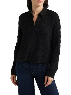 Eileen Fisher Classic Collar Stretch Organic Cotton Blend Button-up Shirt - Black