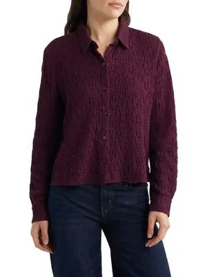 Eileen Fisher Classic Collar Stretch Organic Cotton Blend Button-up Shirt - Wine