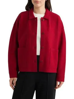 Eileen Fisher Classic Collar Wool Jacket - Ruby