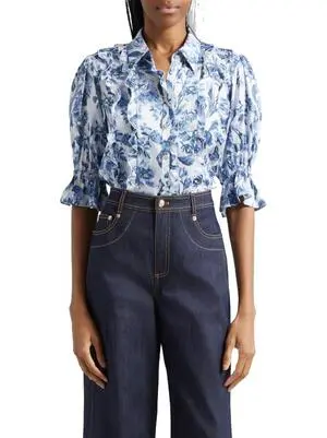 Cinq À Sept Midnight Floral Print Button-up Shirt - Night Tide Multi