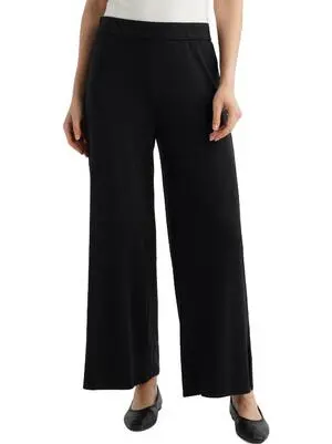Eileen Fisher Side Slit Wide Leg Ankle Pants - Black