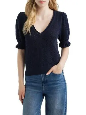 Paige Haisley Pointelle Knit Organic Cotton & Silk Blend Sweater - Deep Navy