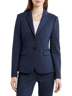 Theory Carissa Pinstripe Knit Blazer - Navy Multi
