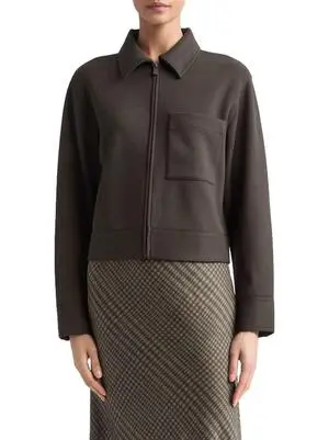 Vince Textured Knit Zip Jacket With Spread Collar - Dark Thyme