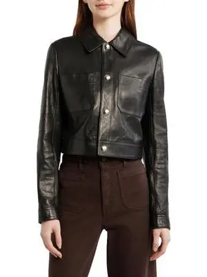 FRAME The Crop Leather Jacket - Black