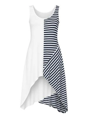 CONQUISTA Asymmetrical Stripe Detail Tunic - Blue