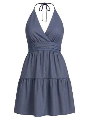 CONQUISTA Denim Style Empire Line Mini Dress - Blue