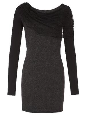 CONQUISTA Long Sleeve Knit Dress With Lace Detail - Grey