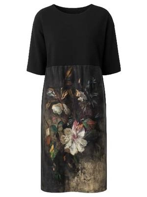 CONQUISTA Wide Dress With Floral Print Skirt - Black