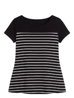 CONQUISTA Short Sleeve Striped Top - Black