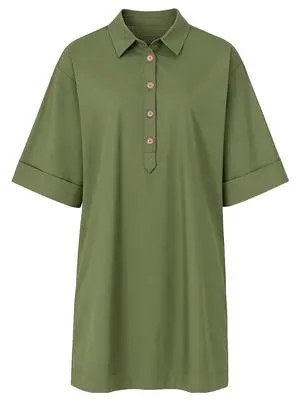 CONQUISTA Oversized Gabardine Dress With Button Detail - Green