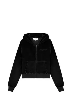 SPORTY & RICH Signature Logo Zip Hoodie - Black