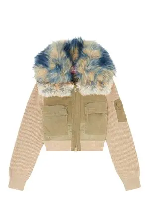 DIESEL® G-ustav Bomber Jacket With Faux Fur Collar - Cream