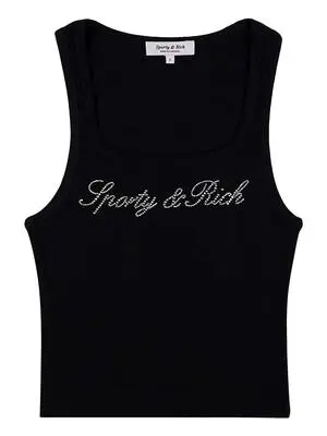 SPORTY & RICH Logo Embellished Tank - Black