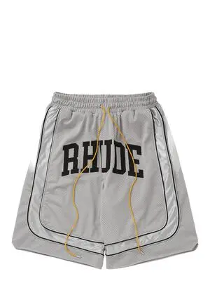 Rhude Baggy Mesh Collegiate Logo Shorts - Grey