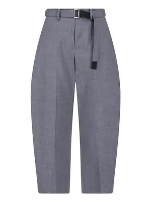 Sacai Tailored Belted Wide-leg Trousers - Gray