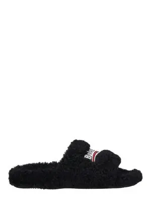 Balenciaga Furry" Teddy-effect Fabric Slides - Black