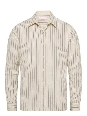 Orlebar Brown Seersucker Stripe Shirt - Latte/night Iris