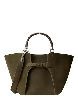 Ralph Lauren Suede Tote Bag With Wooden Top Handles - Brown