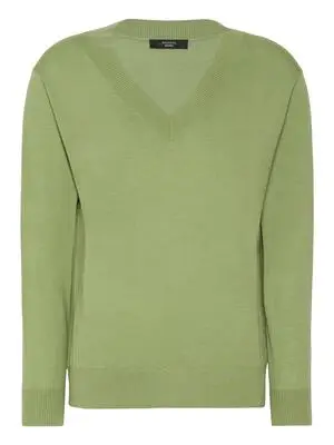 Max Mara Weekend Max Mara Wool-Silk V-Neck Sweater Green