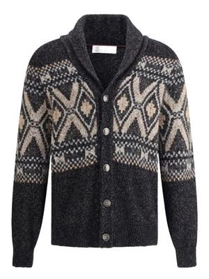 BRUNELLO CUCINELLI Brunello Cucinelli Shawl Collar Graphic Print Knitted Cardigan