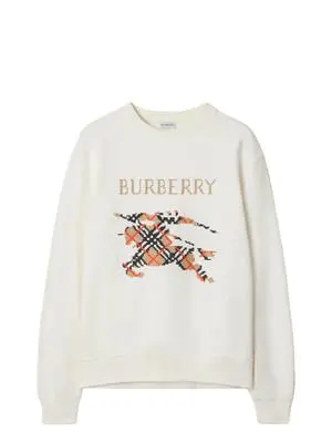 Burberry Logo Embroidered Checked Sweatshirt - Chalk