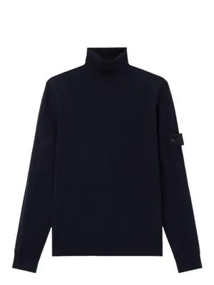 Stone Island Logo Patch Roll-neck Jumper - Blue