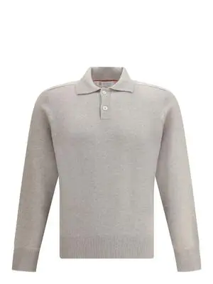 Brunello Cucinelli Long-sleeved Knitted Polo Shirt - Beige